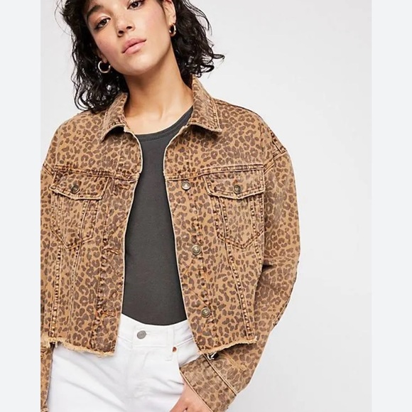 Free People | Jackets & Coats | Free People Leopard Print Cropped Denim ...